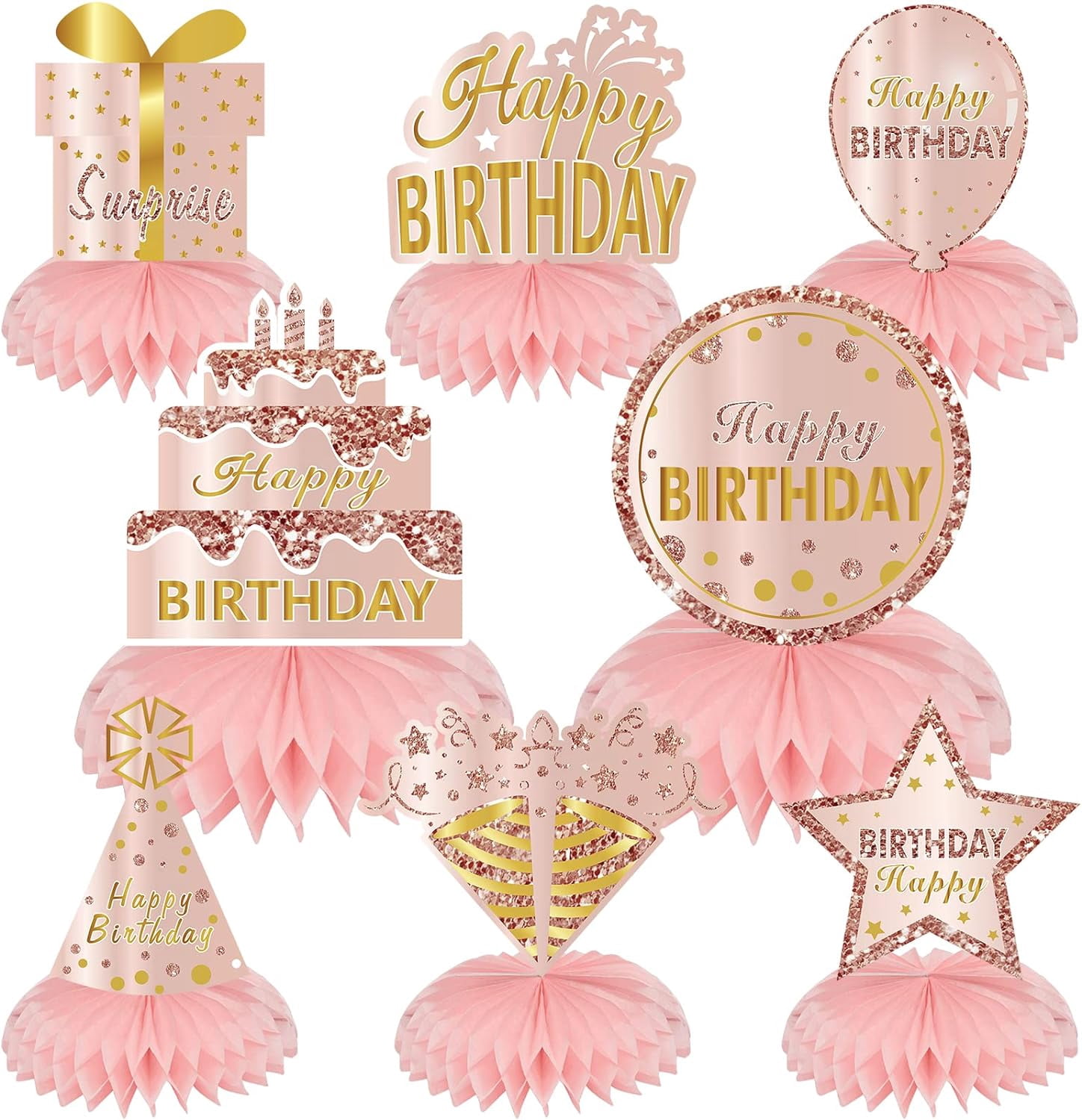 Highcool Rose Birthday Centerpieces Decorations for Girls, 8Pcs Table ...