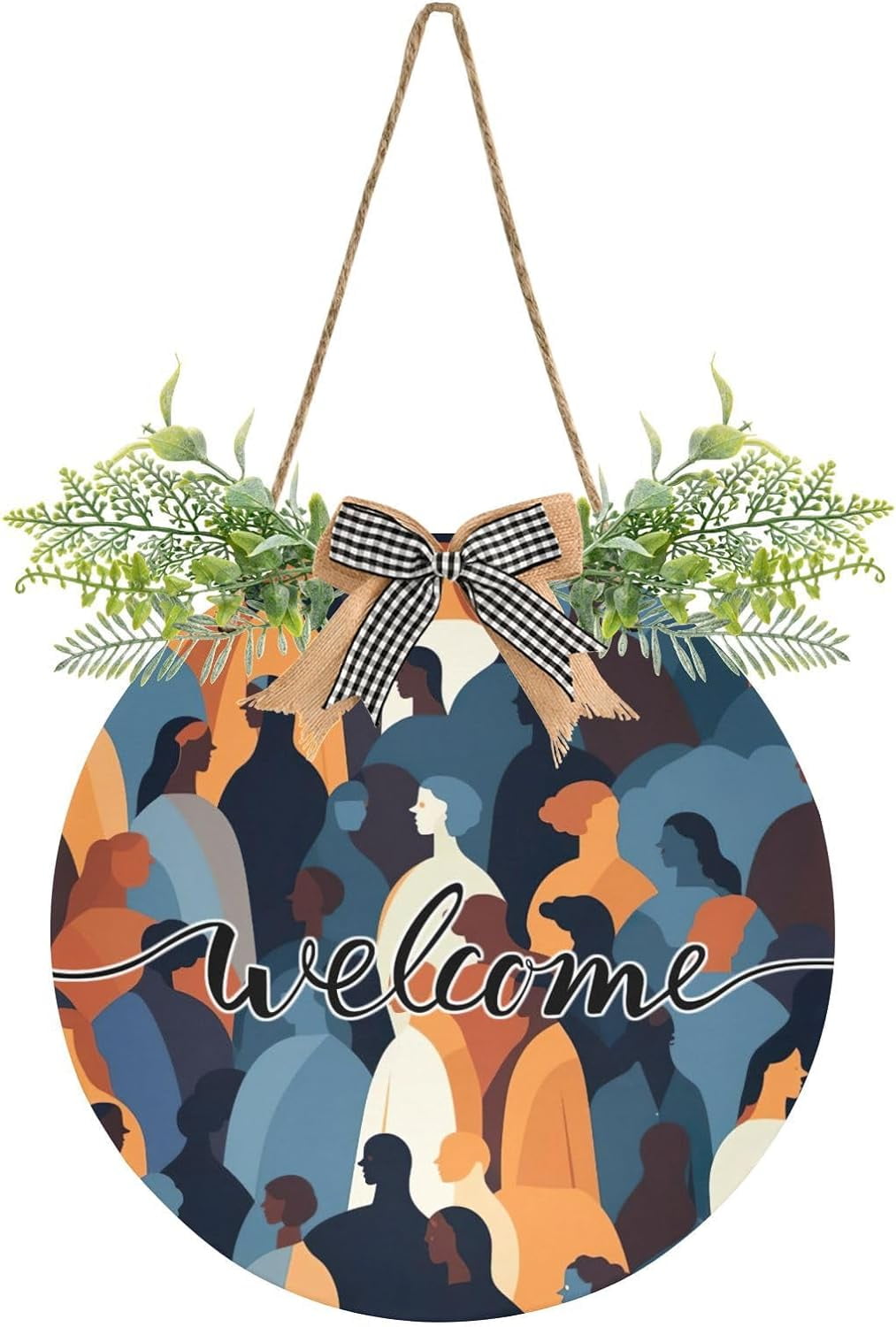 Highcool Round Welcome Sign Female Silhouette PVC Sign Hanging Welcome ...