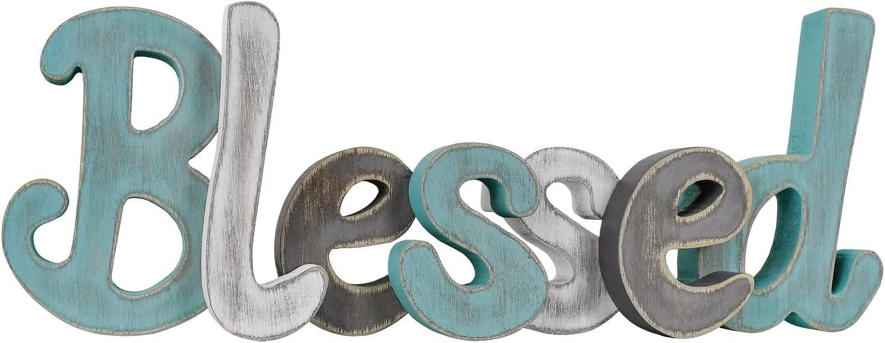 Highcool Rustic Wood Blessed Sign Decorative Cutout Word Sign Wall ...