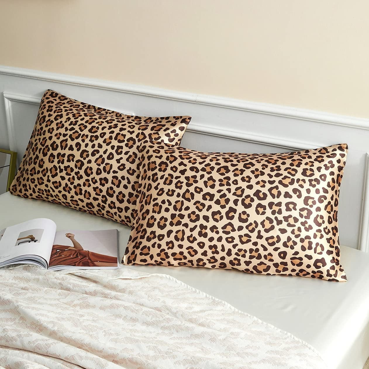 Highcool Satin Pillow Cover Dimensions for Hair and Skin, Gold Leopard ...