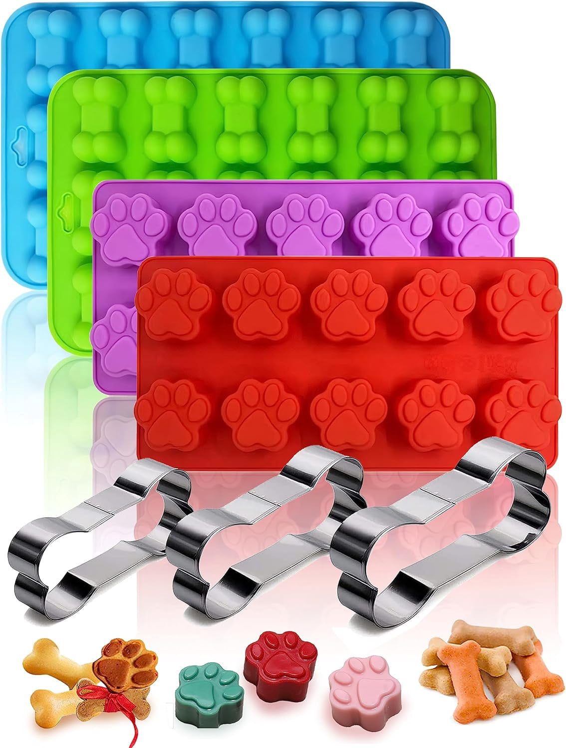 Highcool Set of 7，4 Pieces Silone Molds Puppy Dog Paw & Shed and 3 ...