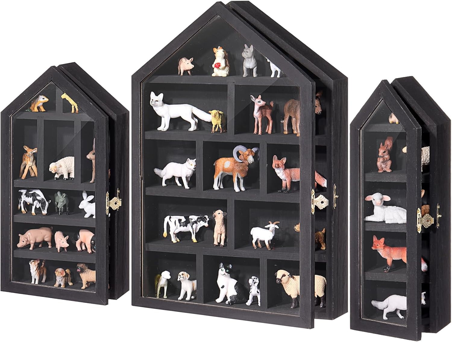 Highcool Set of 3 Shadow Cubby Boxes Wooden House Shaped Display 10 15 ...