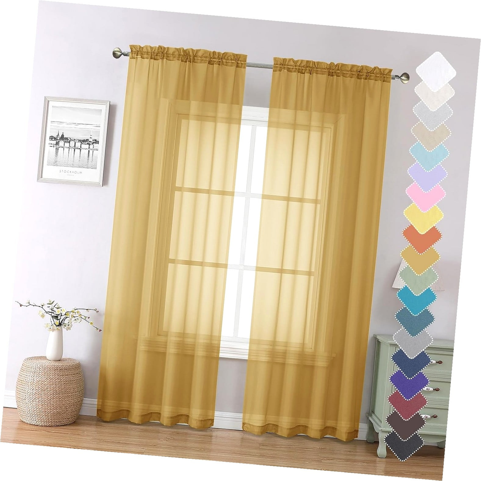 Highcool Sheer Curtains 84 Inches Long 2 Panels, Light Filtering Airy ...