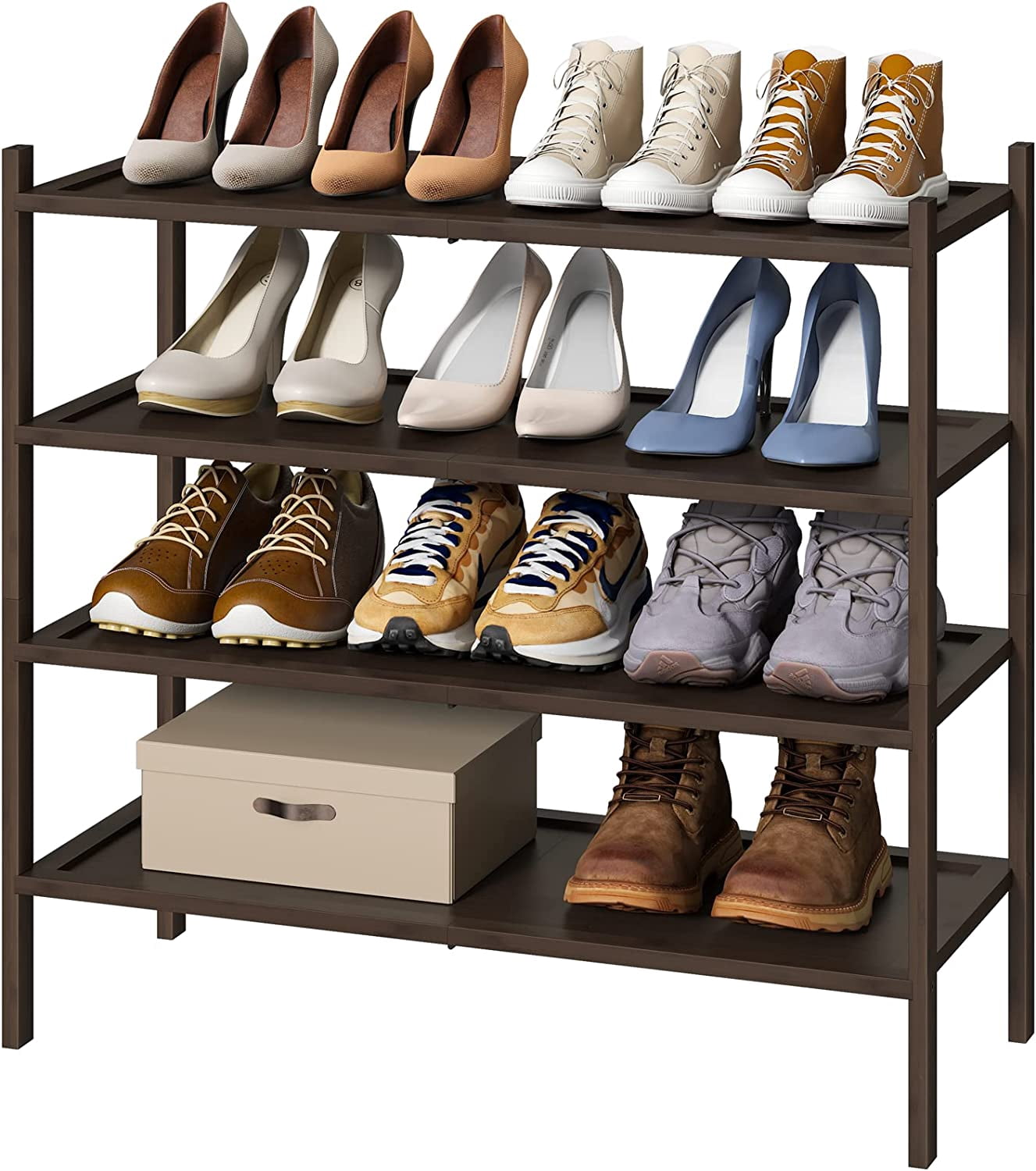 Highcool Shoe Rack for Entryway, Wooden Shoe Rack 4-Tier, Stackable ...