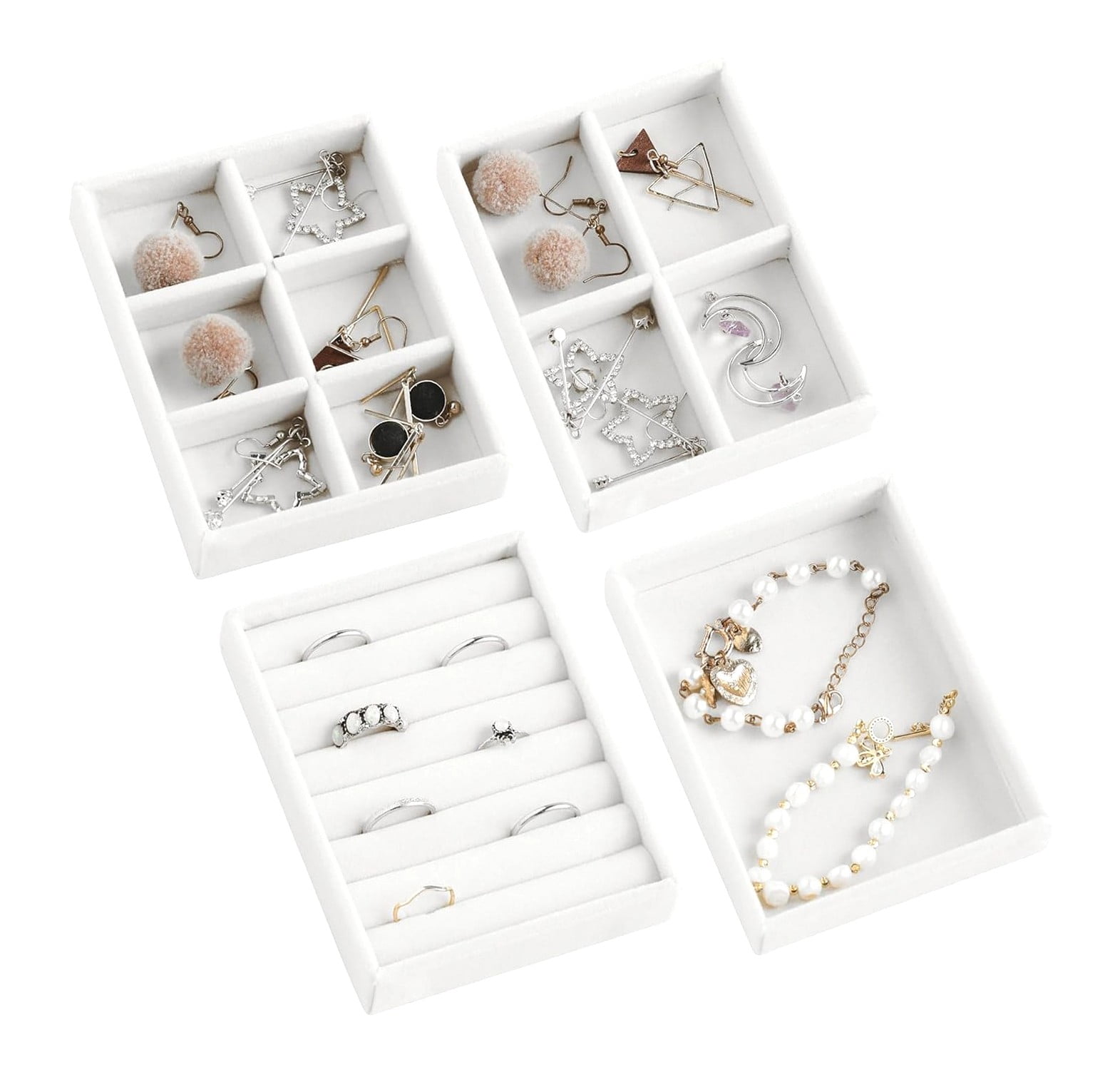 Highcool Small Jewelry Tray Set, Stackable Velvet Jewelry Organizer ...