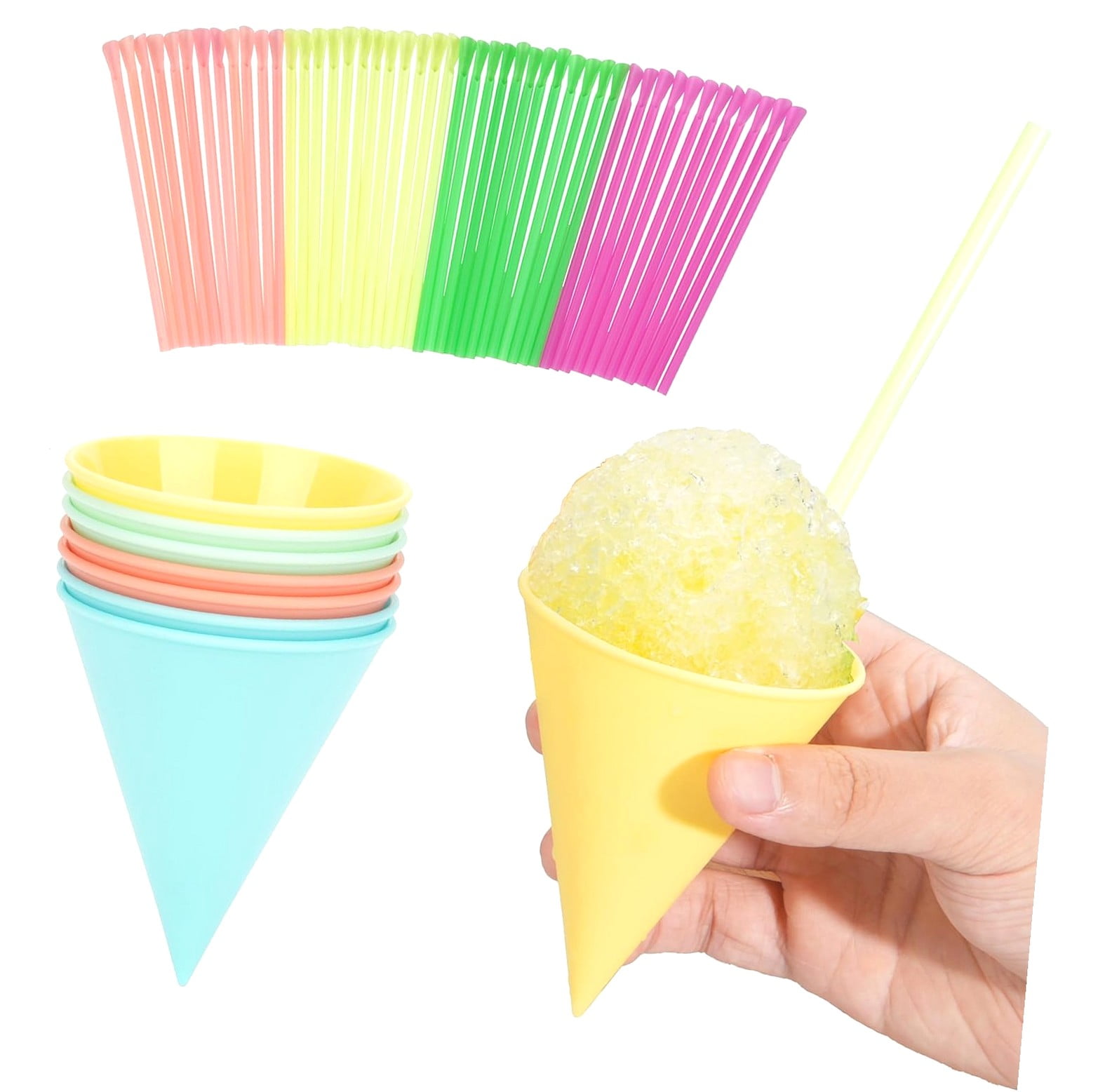 Highcool Snow Cone Cups and Straws Set - 8 Snow Cone Cups (4 Colors ...