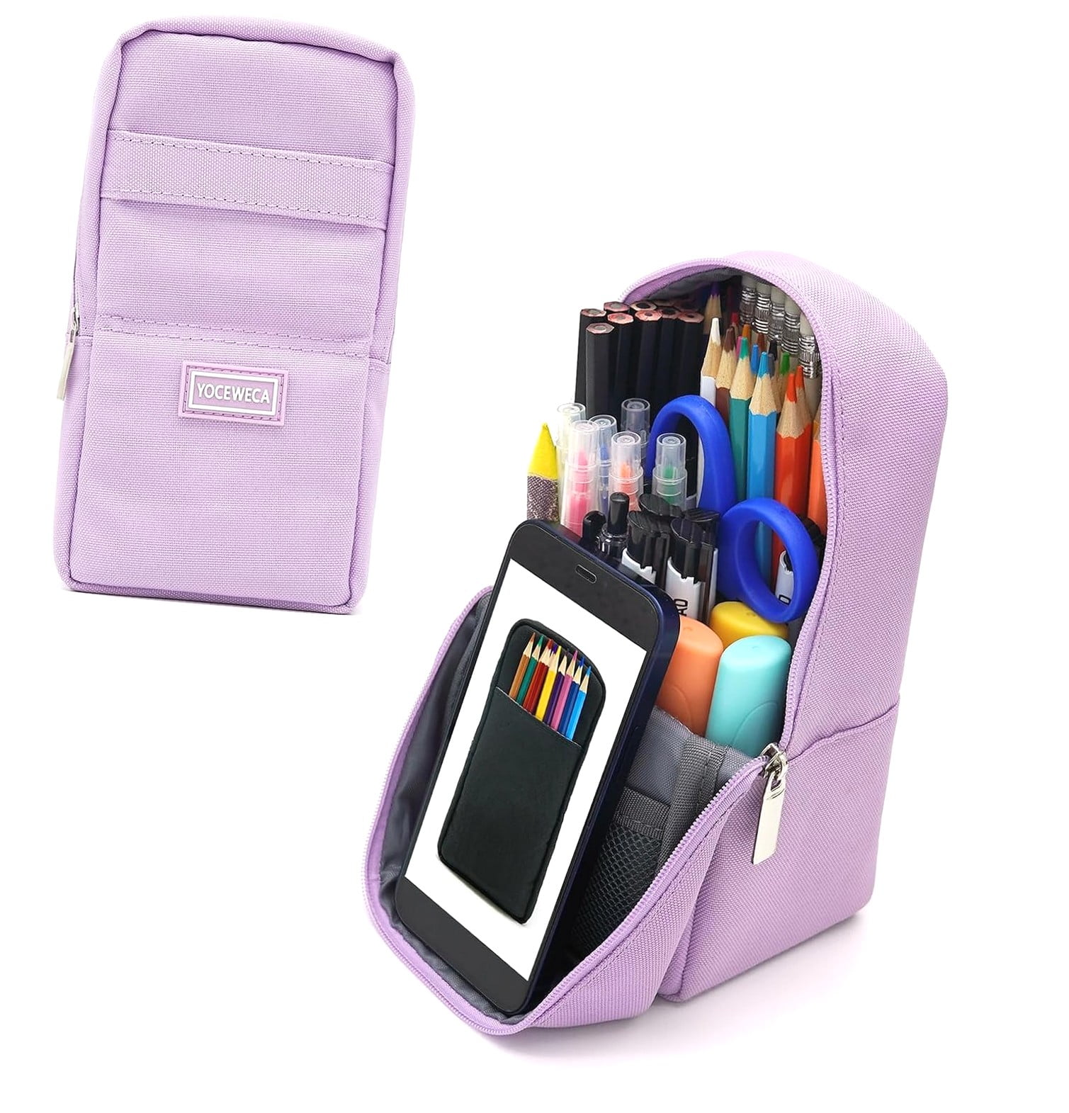 Highcool Standing Pencil Case Large Zippered Pouch, Polyester Pencil ...