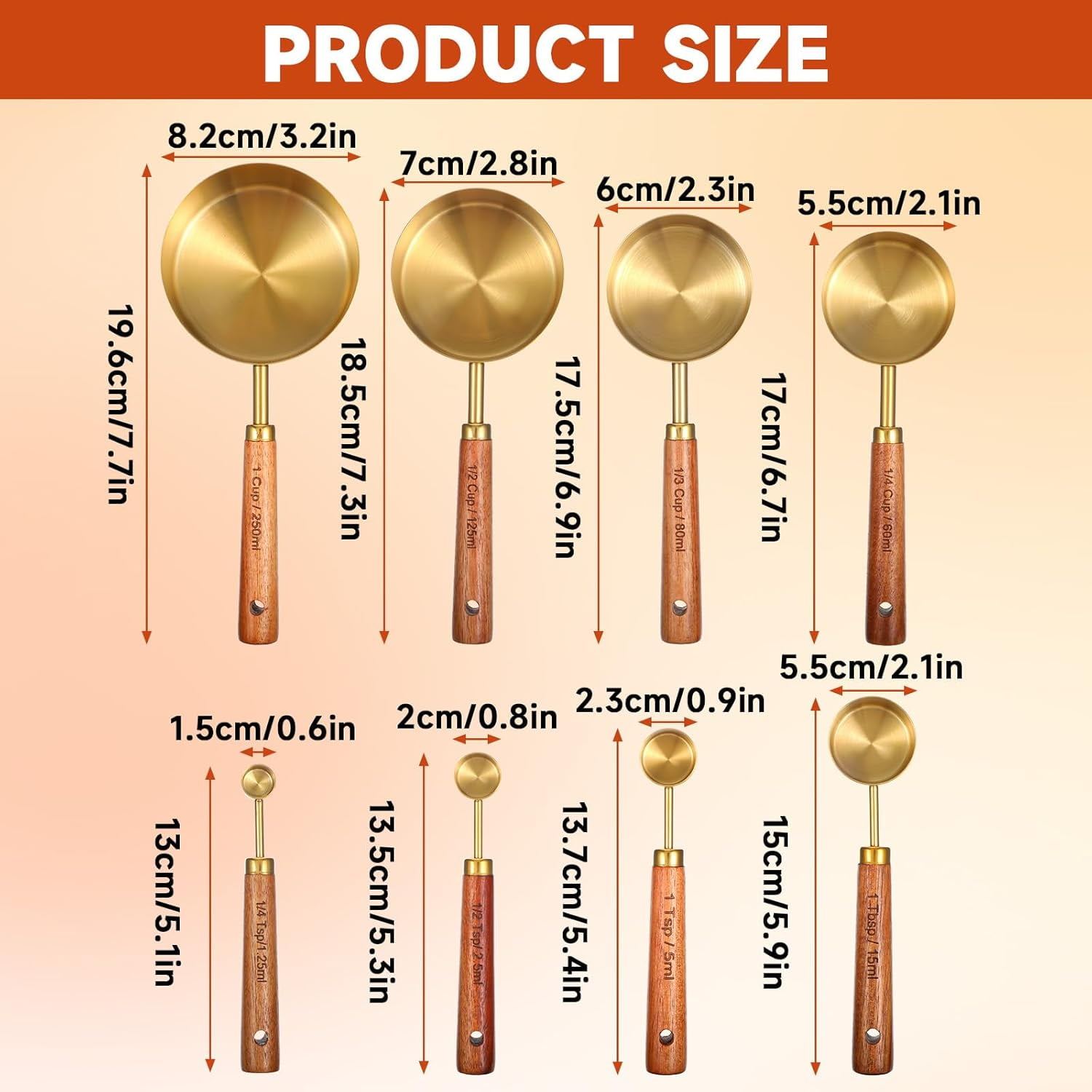 Highcool Steel Measuring Cups and Spoons Collection, 8-Piece Premium ...