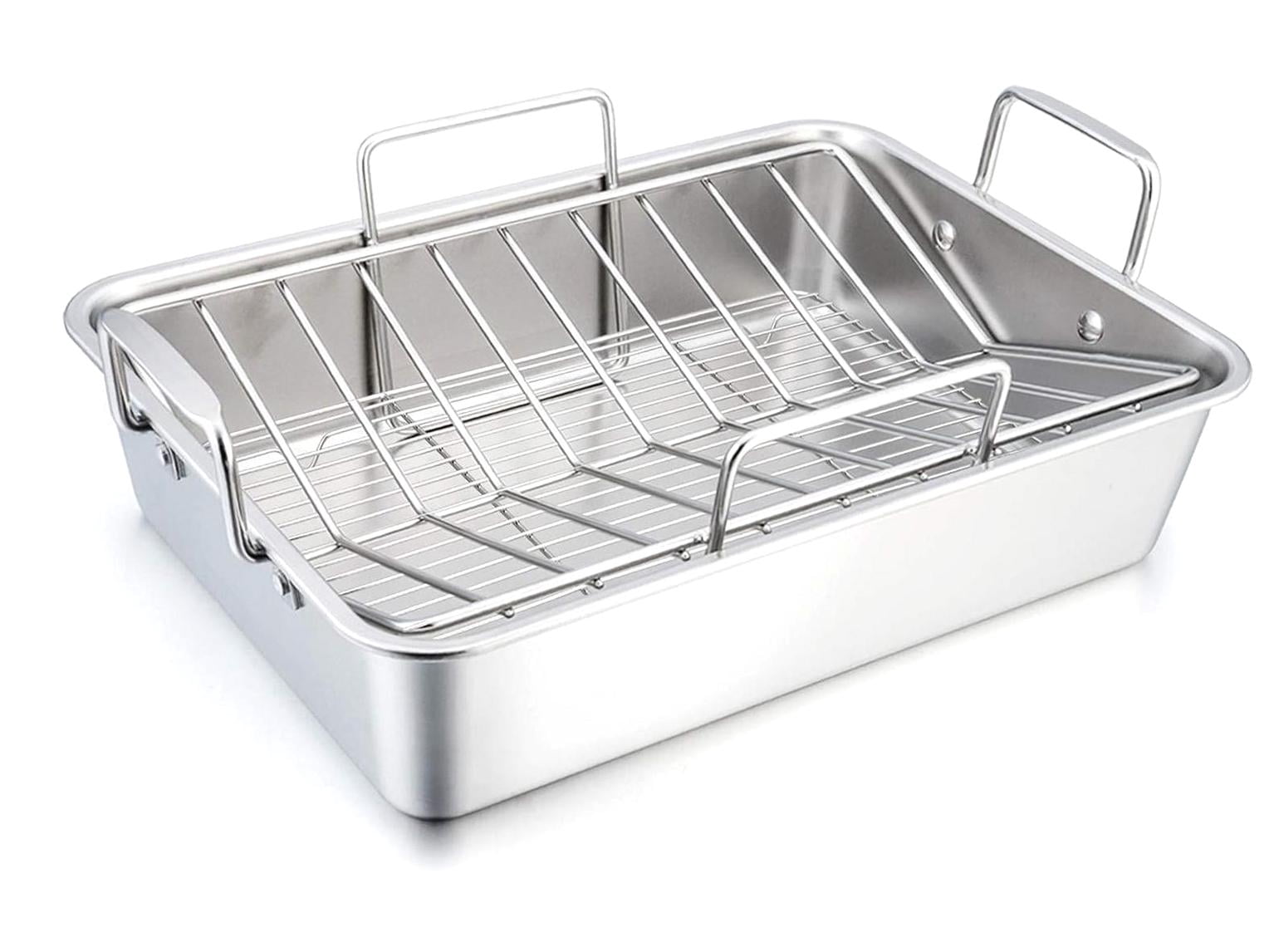 Highcool Steel Roasting Pan, 16 Inch Large Turkey Roaster Lasagna Pan ...