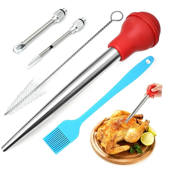 Highcool Steel Turkey Baster with Cleaning Needle, Red Meat Injector ...