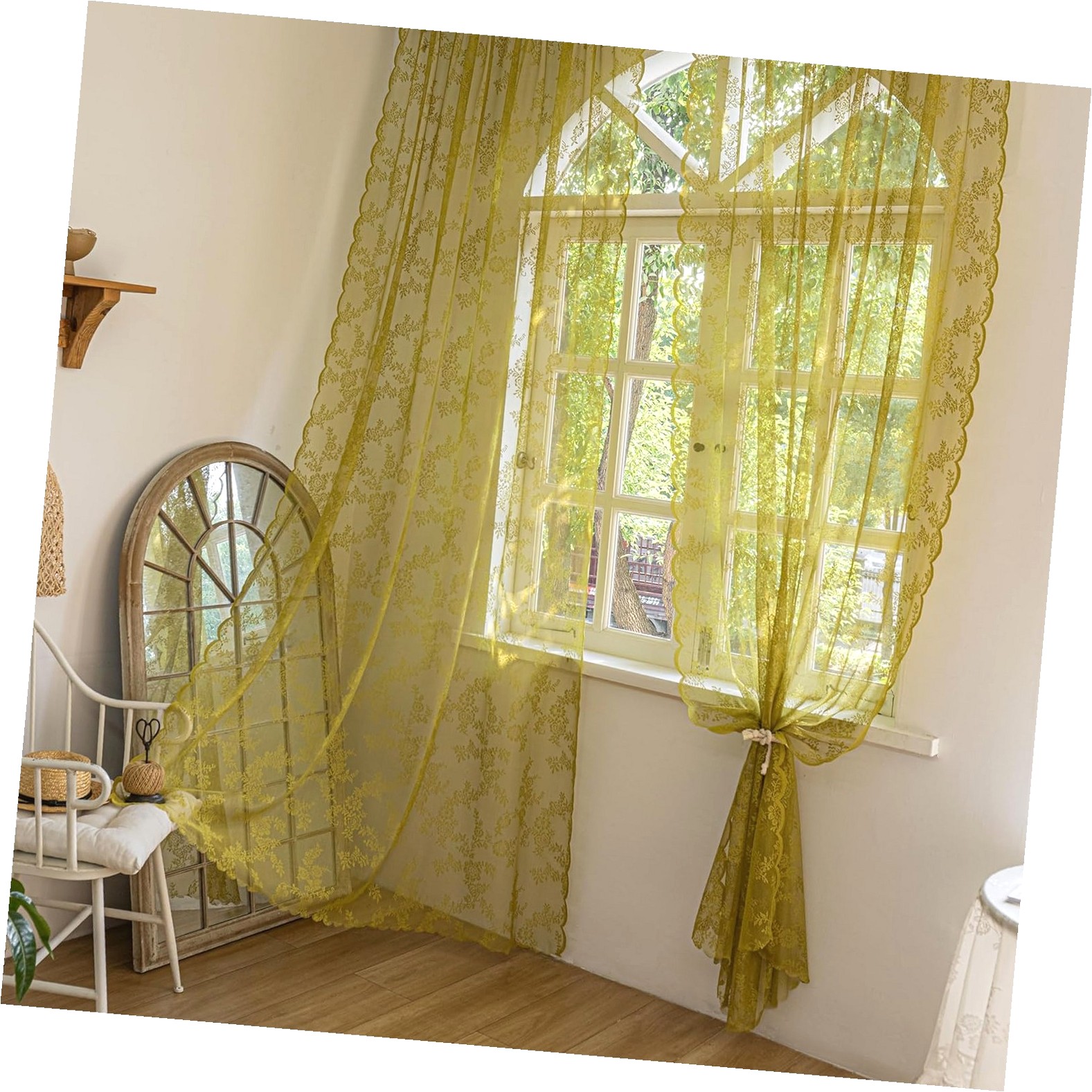 Highcool Sutuo Lace Curtains 108 Inches Long 2 Panels, Sheer Embroidery ...