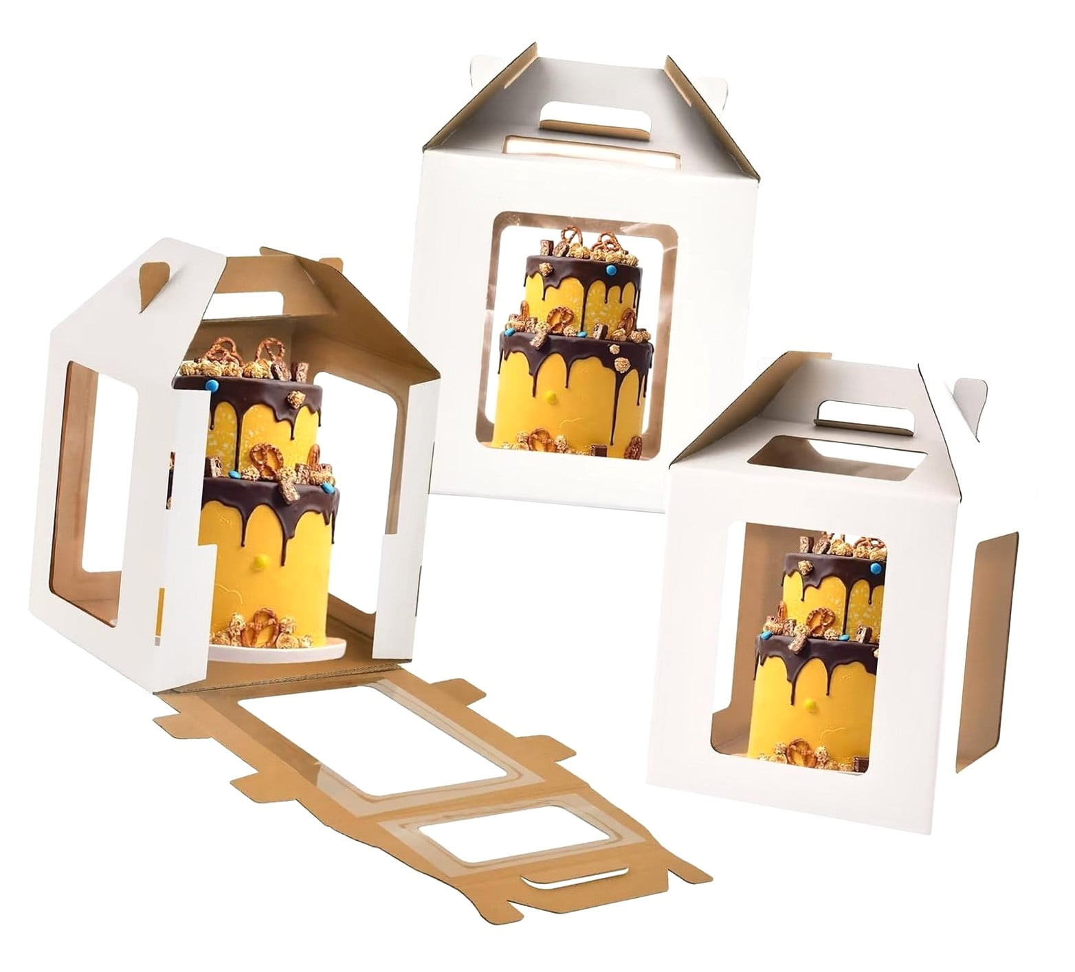 Highcool Tall Cake Boxes 6 with handle, 12x12x12 Tall Cake Box, Tiered ...
