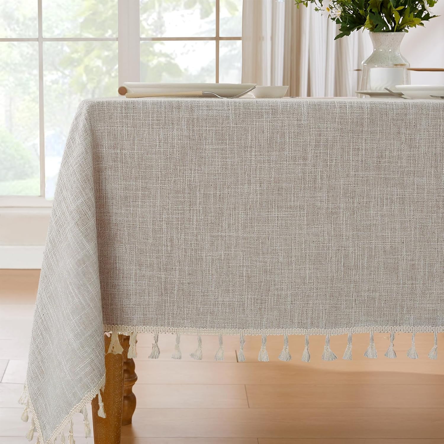 Highcool Textured Tablecloth, Heavy Duty Linen Style Farmhouse Table ...