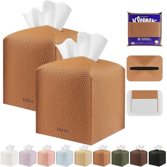 Highcool Tissue Box Cover Holder Square Tissue Cube Cover PU Tissue ...