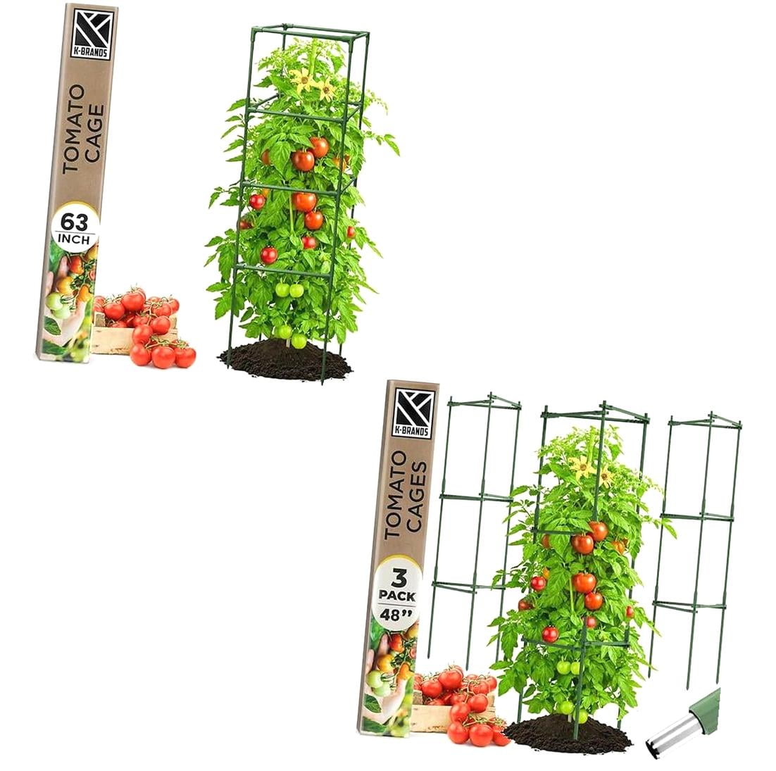 Highcool Tomato Cage Square + Triangle - Large Trellis Stakes and Plant ...
