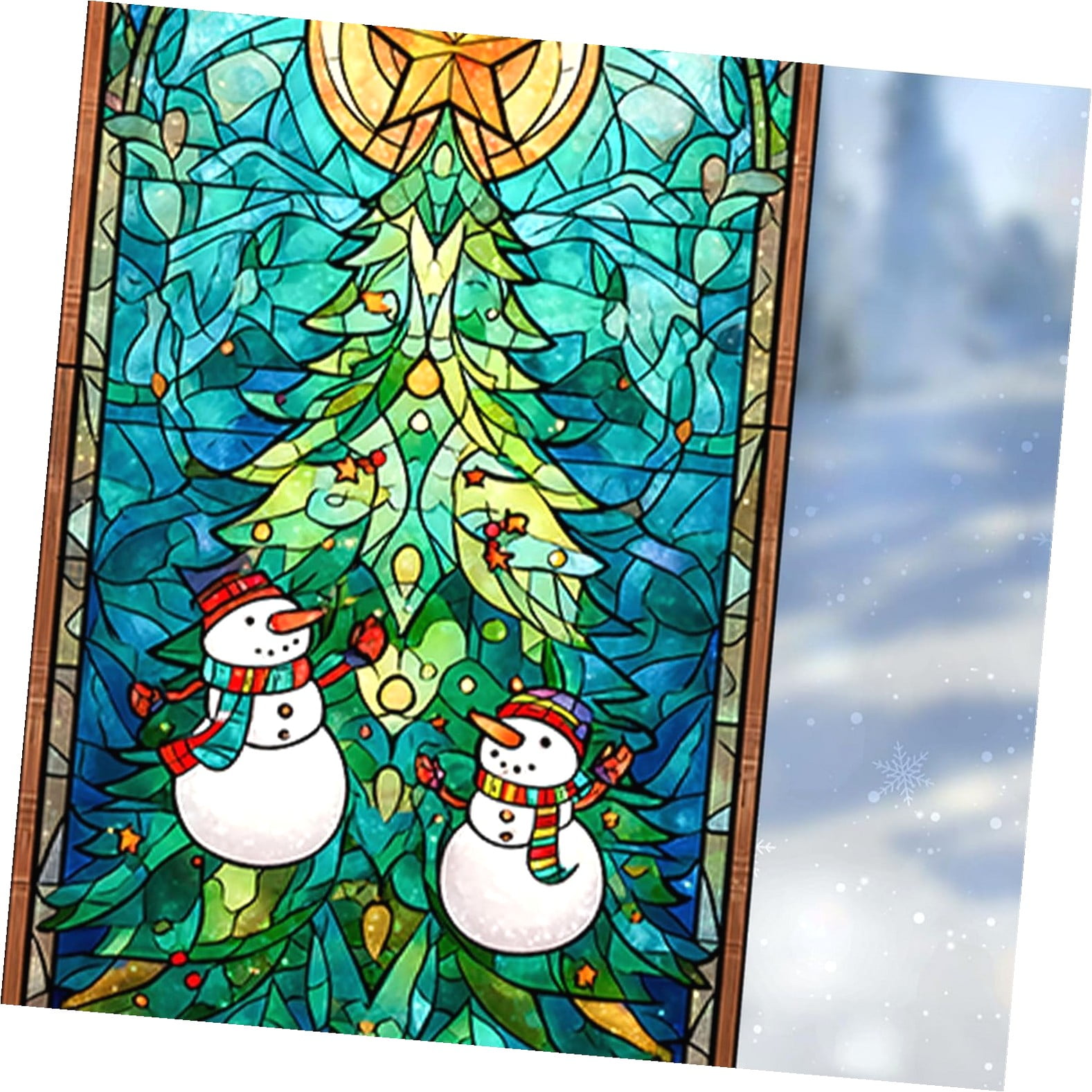Highcool Twin Snowmen Star Tree Window Film, .5x39.7inch, Frosted Blue ...