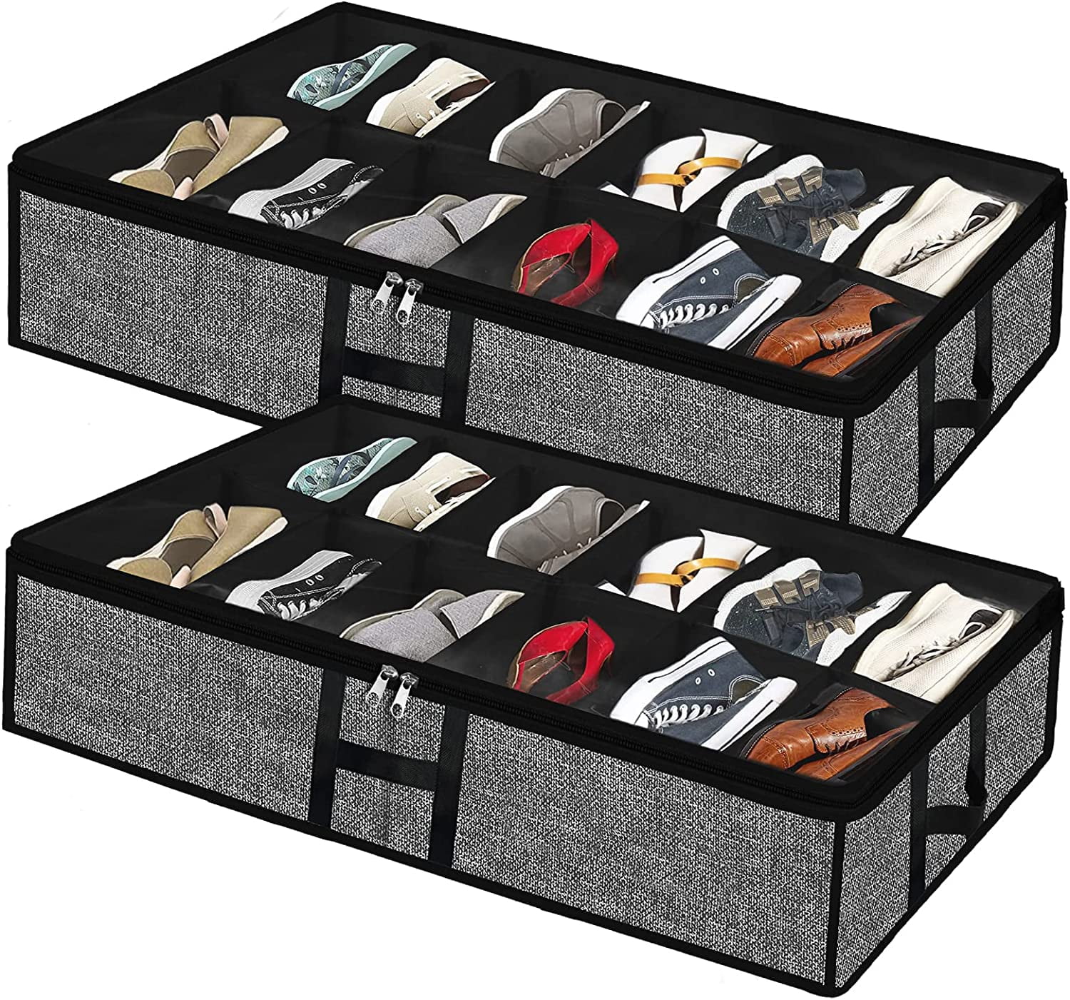 Highcool Under Bed Shoe Organizer Storage for Closet 2 Pack- Holds 24 ...