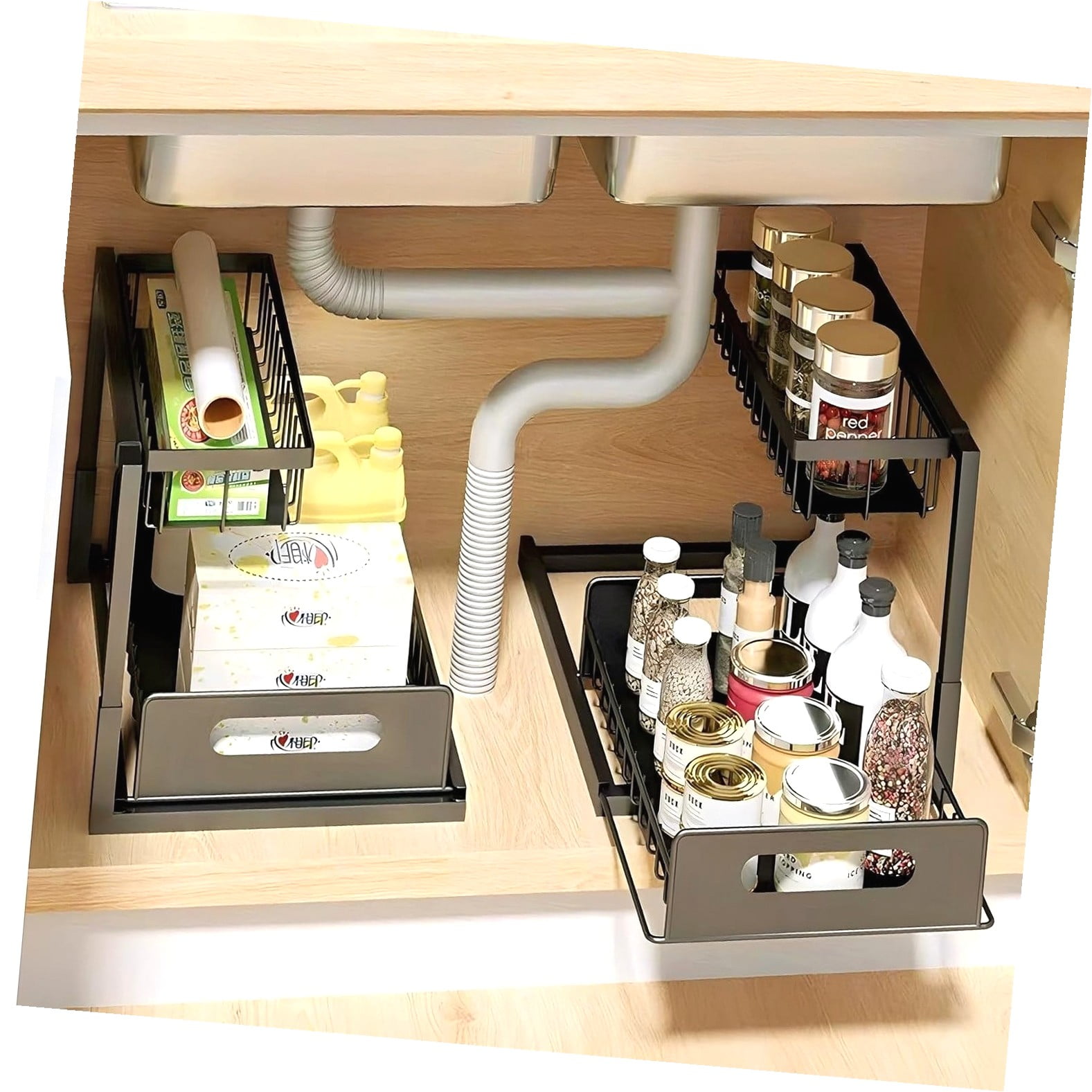 Highcool Under Sink Organizer Pull Out Metal Cabinet Storage 2 Tier ...