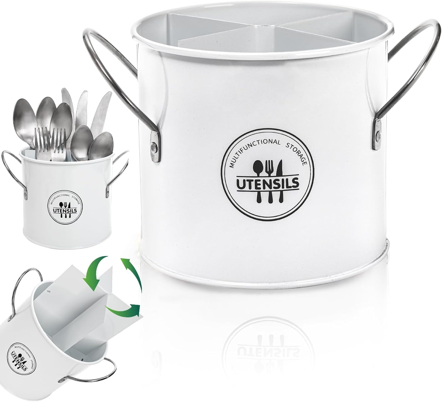 Highcool Utensil Holder, 4 Compartment Metal Silverware Cutlery Caddy ...
