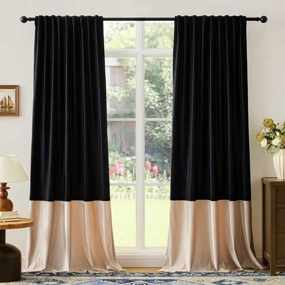 Highcool Velvet Curtains 90 inches Long Room Beige,2 Panels Curtains ...