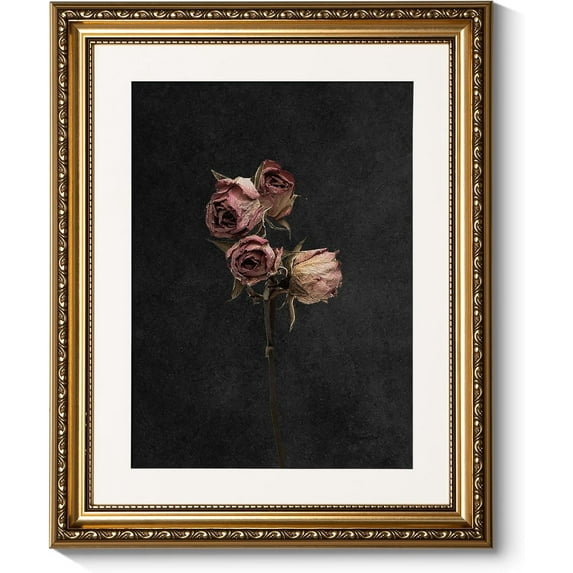 Highcool Wall , Retro Dark Dried Rose Paintings, Floral Canvas Prints ...