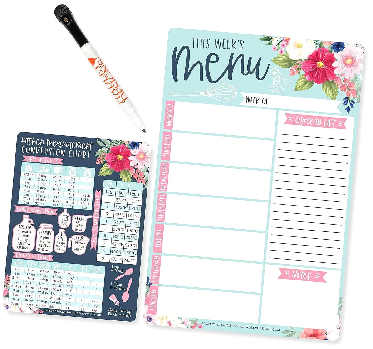 Highcool Weekly Meal Planning Board for Fridge, Floral Magnetic Weekly ...