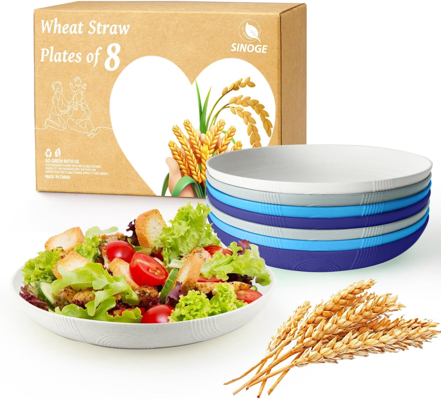 Highcool Wheat Straw Plates 9 In, Dinner Plates Set of 8, Lightweight ...