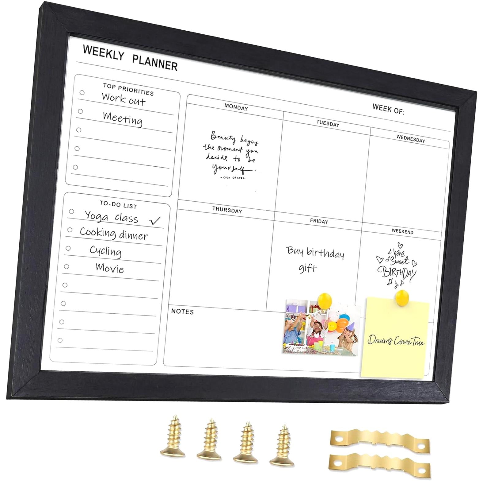 Highcool White Board Weekly Calendar Planner for Wall-14"", Solid Wood ...