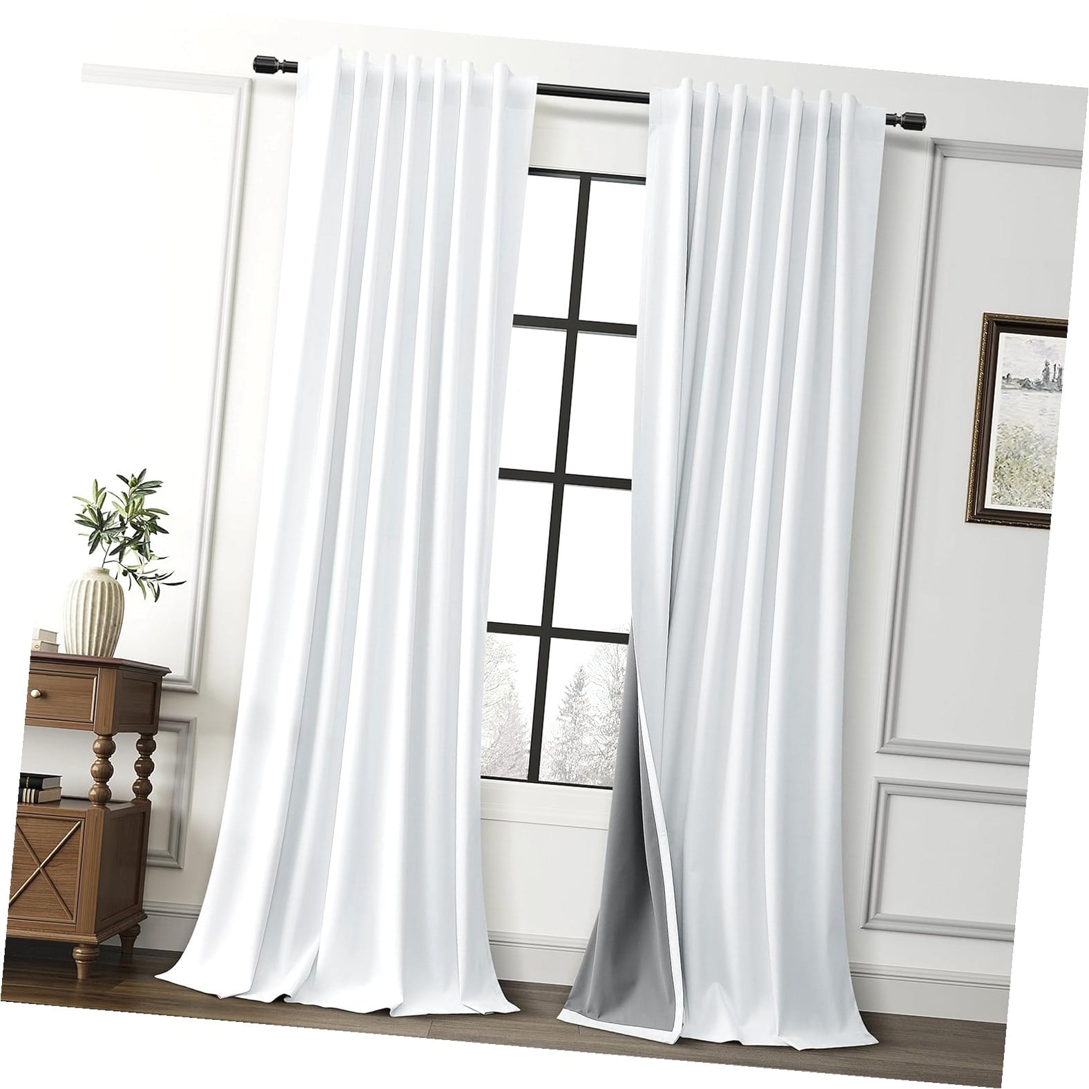 Highcool White Linen 100% Curtains with Back Tab Belt, Thermal ...