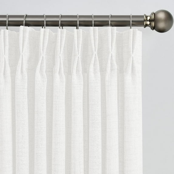 Highcool White Linen Pinch Pleated Semi Sheer Curtains with 2 Panels ...