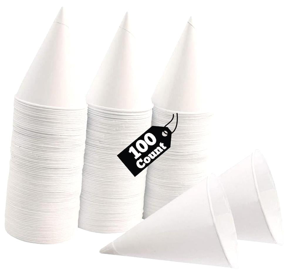Highcool White Paper Cone Cups (100 Pack 4.5 oz), Leak-Resistant ...