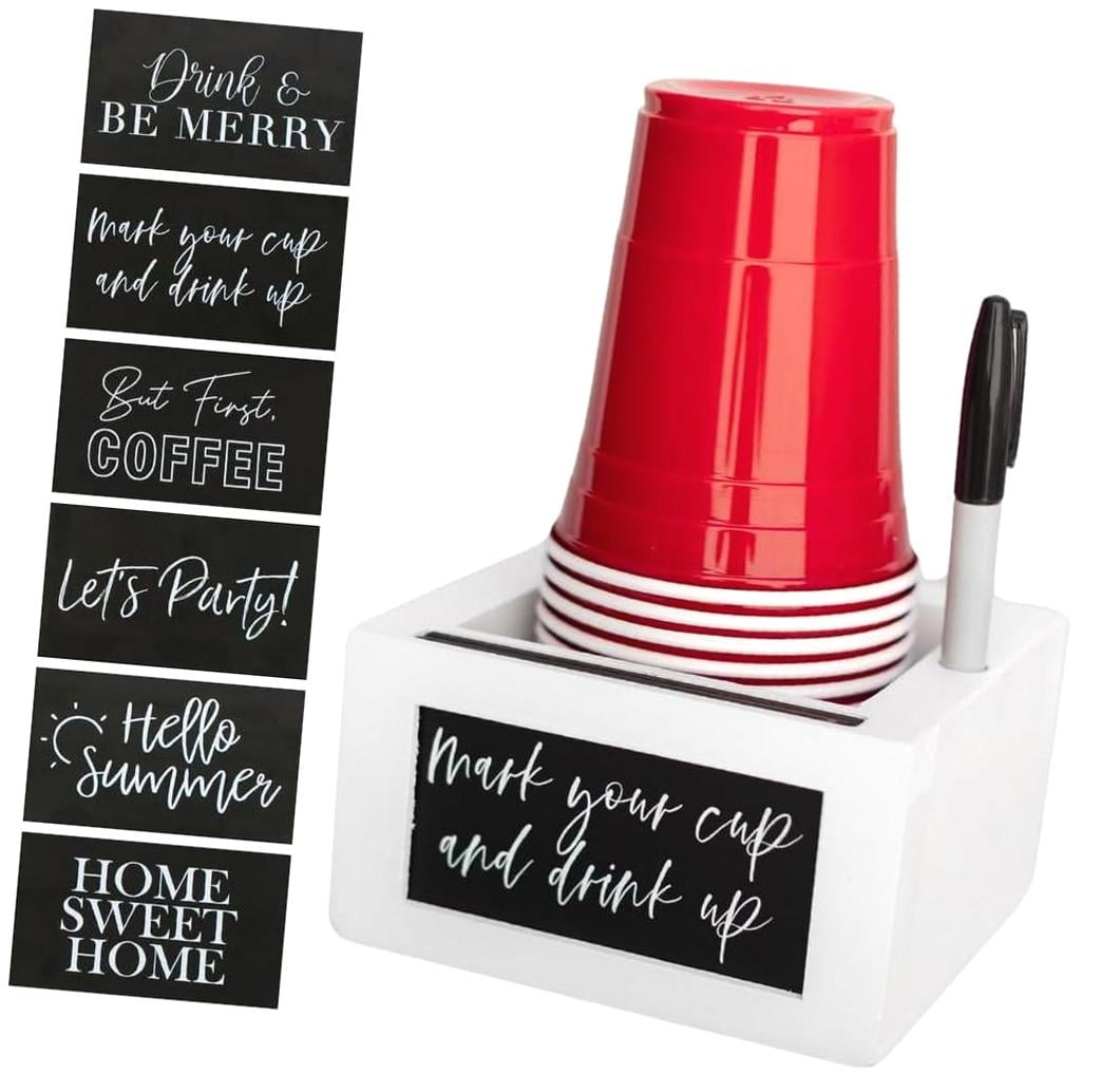 Highcool White Wooden Cup Marker and Dispenser - Essential Hosting Cup ...