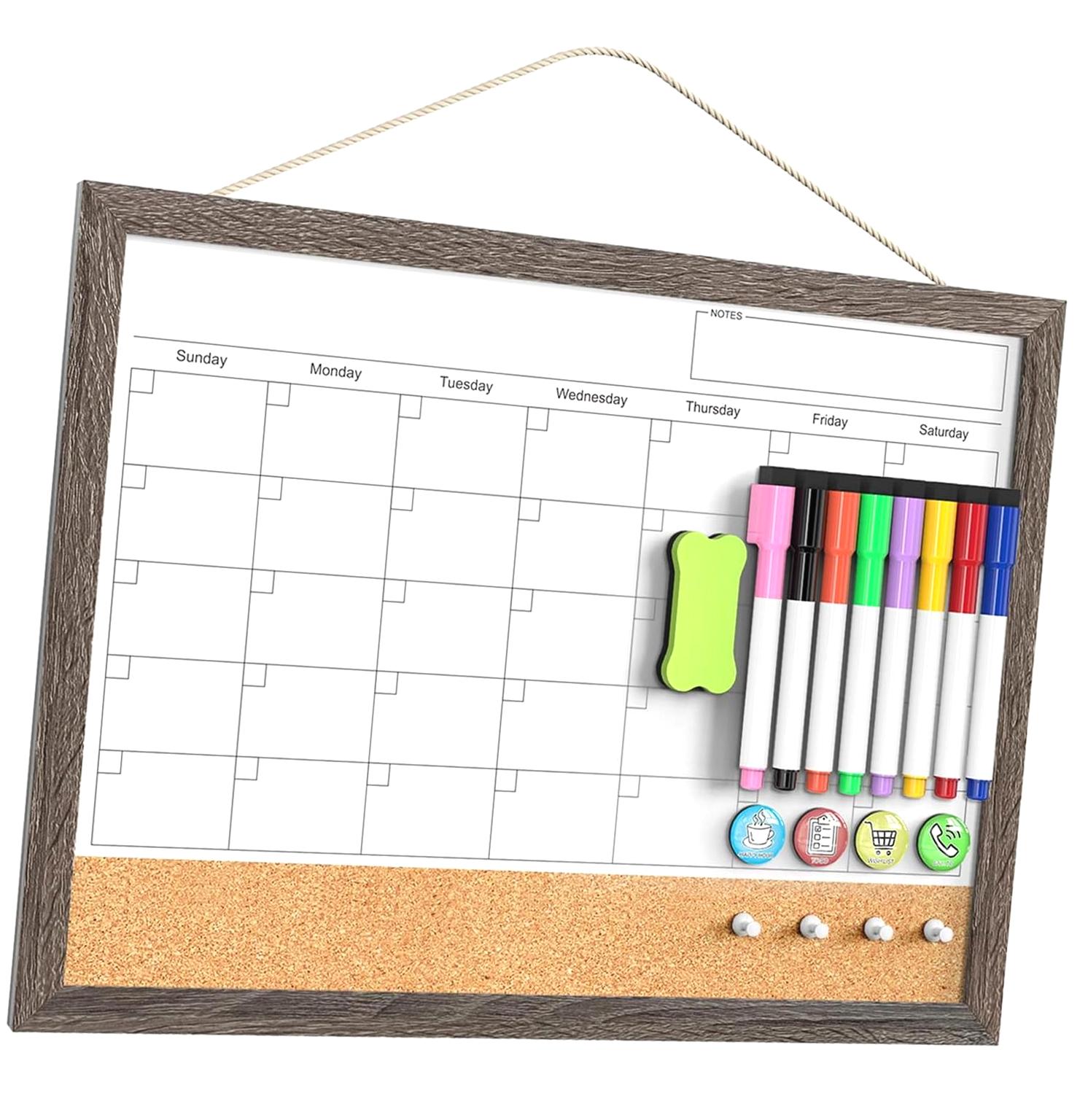 Highcool Whiteboard and Corkboard Calendar for Wall, 17"x13" Magnetic ...