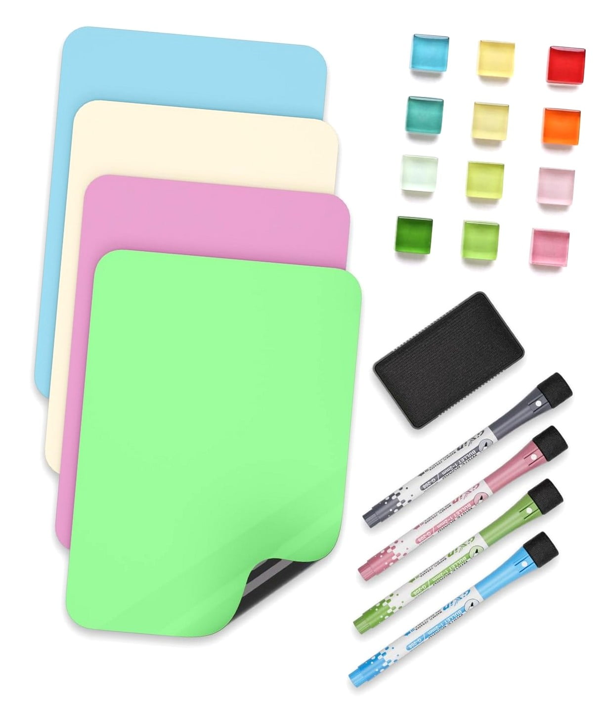 Highcool Whiteboard for Fridge – A5 4-Pack in Macaron Colors with 12 ...
