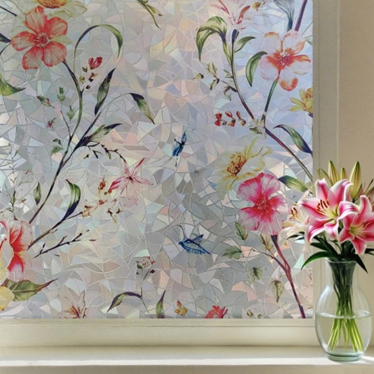 Highcool Window Privacy Film, Trumpet Vine Static Cling Sticker No Glue ...