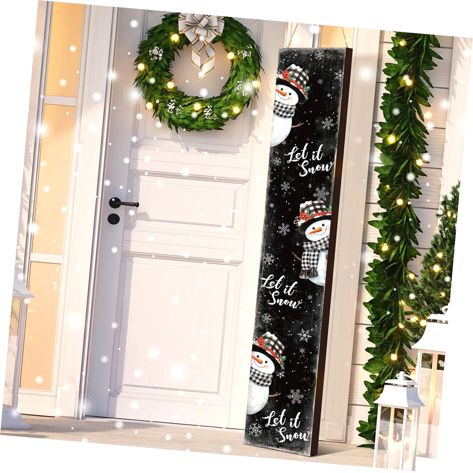 Highcool Winter Porch Sign 47" Let It Snow Sign Wooden Snowman Vertical ...