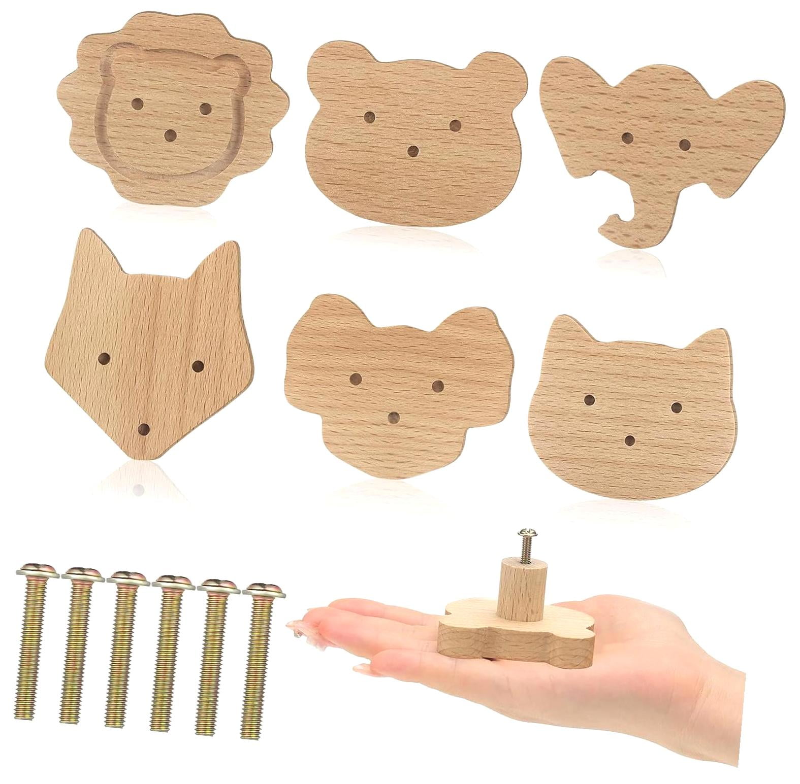 Highcool Wooden Animal Cabinet Knobs Decorative Wood Dresser Knobs with ...