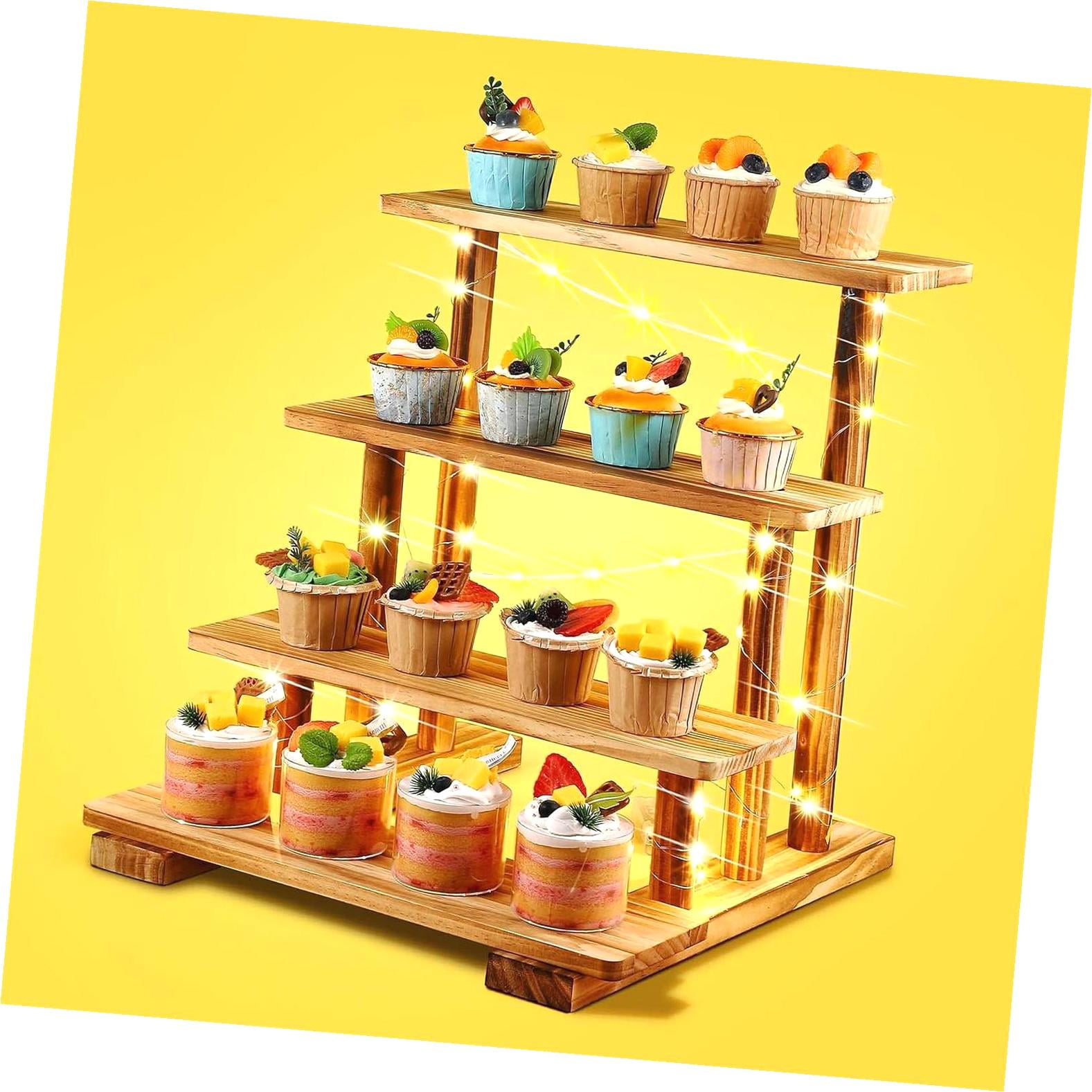 Highcool Wooden Cupcake Stand with Light, 4 Tier Cupcake Display Stand ...