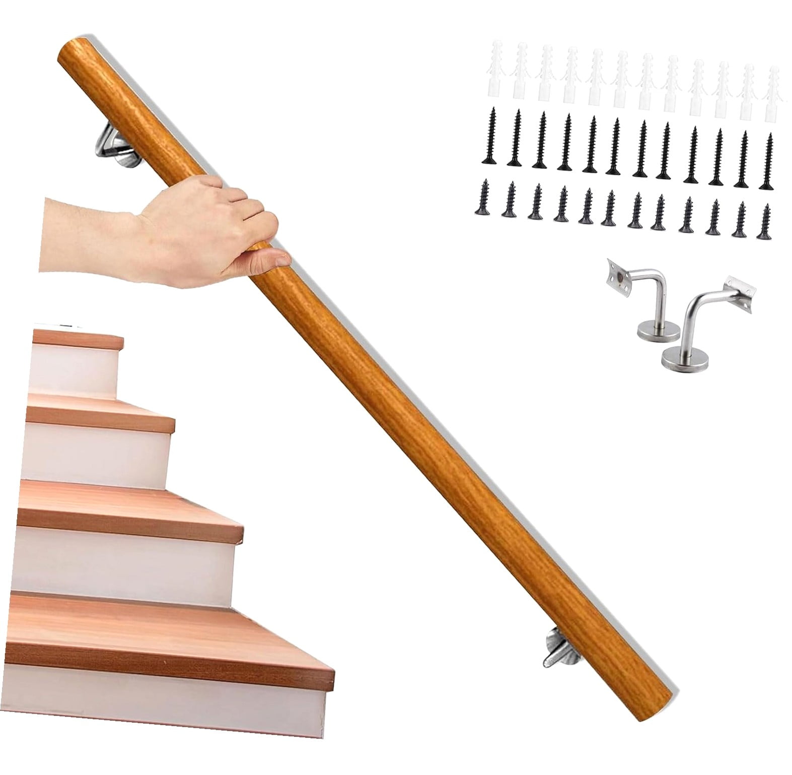 Highcool Wooden Stair Handrails, 4ft Staircase Handrail, Pine Stair ...