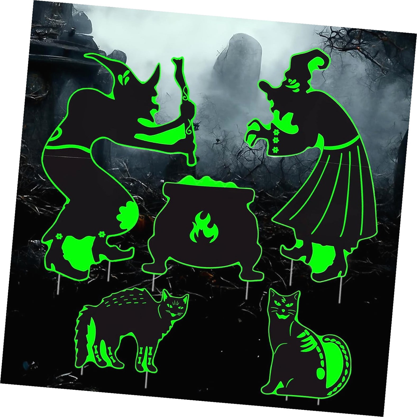 Highcool Yard Signs Decorations 5 Pack Large with Stakes, and Cauldron ...