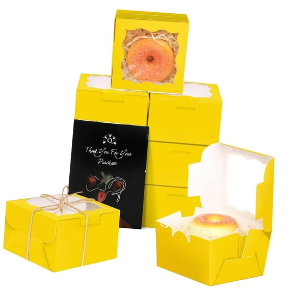 Highcool Yellow Bakery Boxes with Window 55pcs 4x4x2.5 Cookie Boxes ...