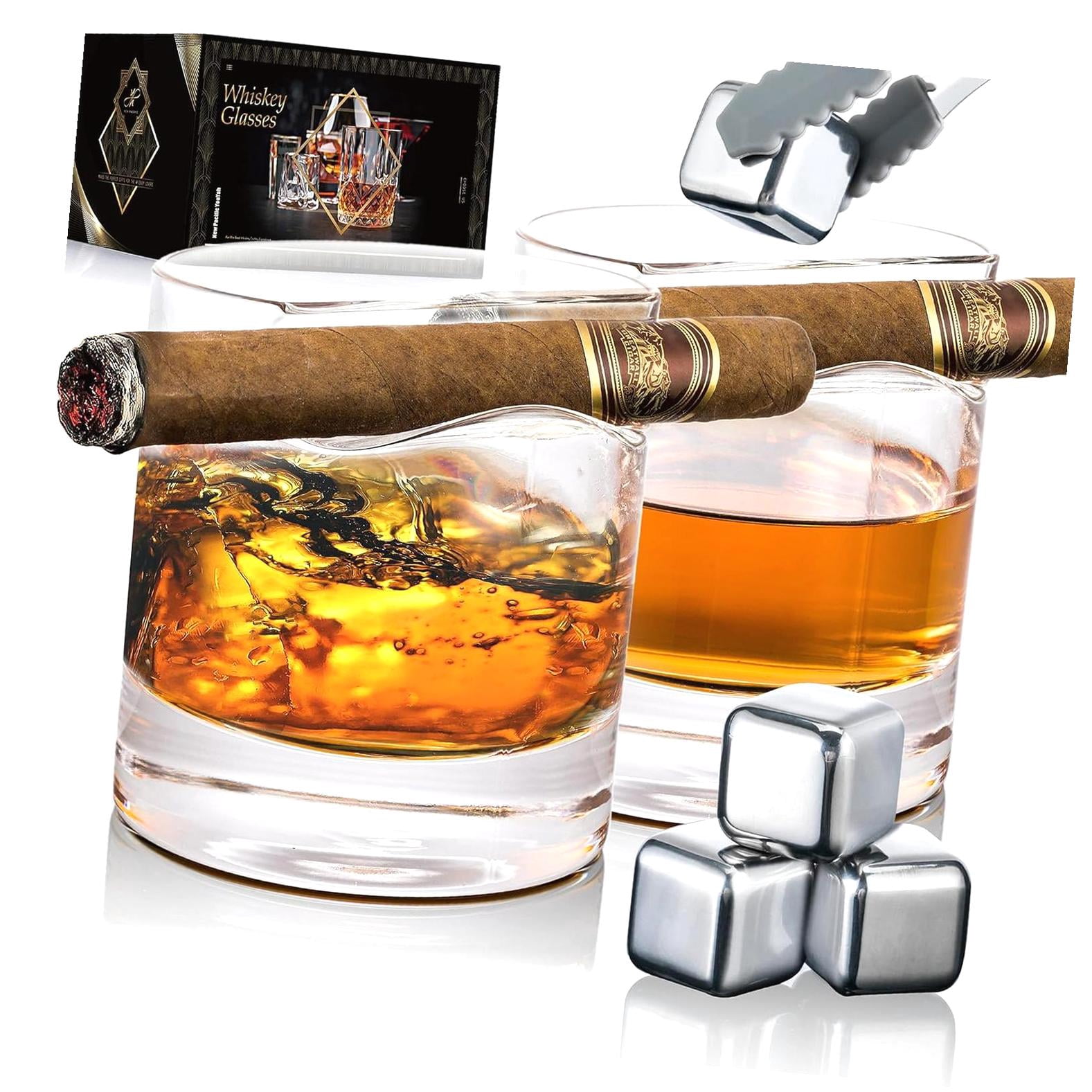 Highcool YouYah Cigar Whiskey Glasses with Cigar Holder-Set of 2,Cigar ...