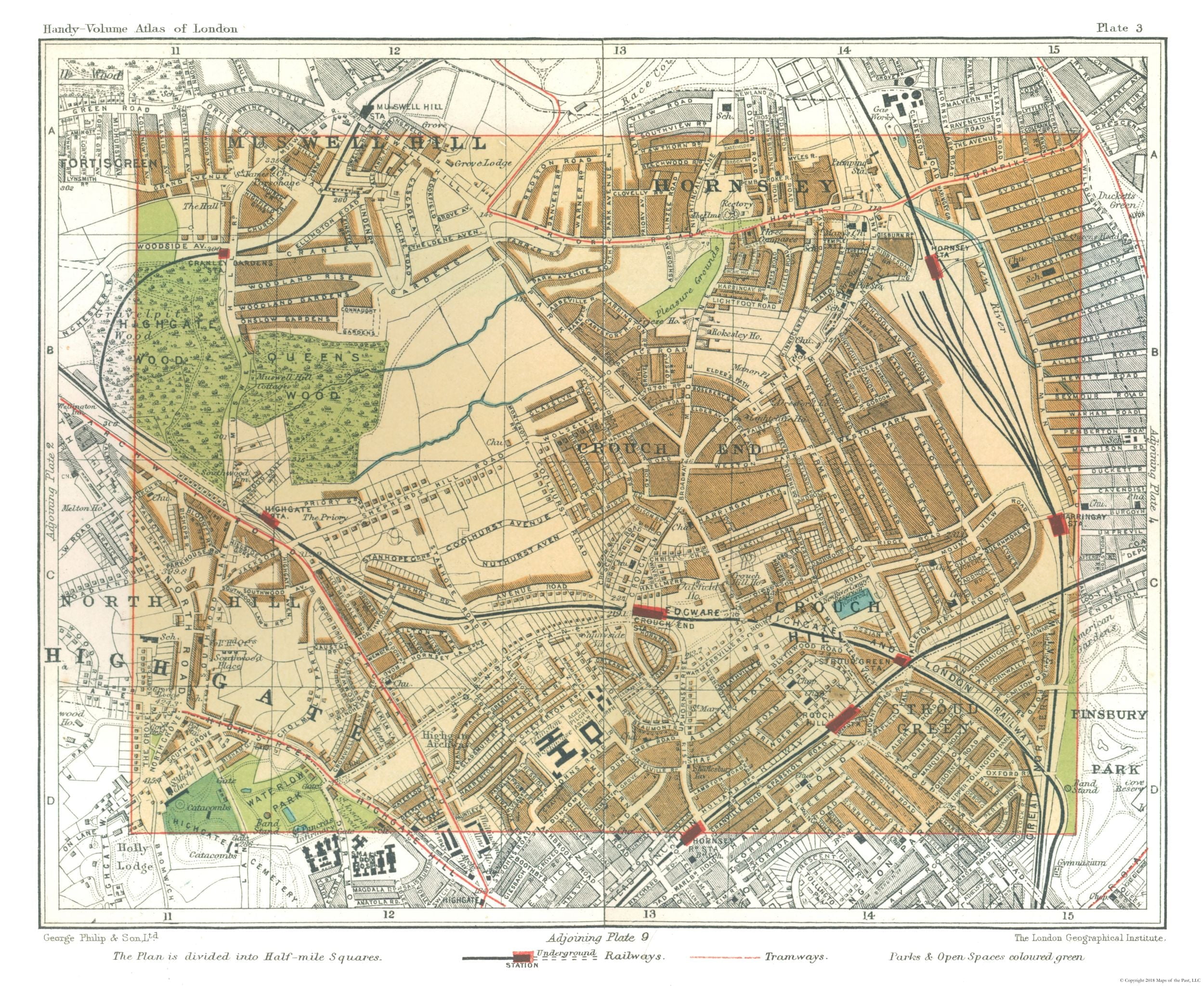Historic Map - Highgate London England - Philip 1904 - 28.07 x 23 ...