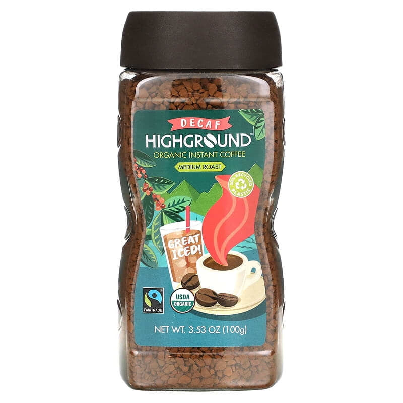 Highground Coffee, Organic Instant Coffee, Medium Roast, Decaf, 3.53 oz ...