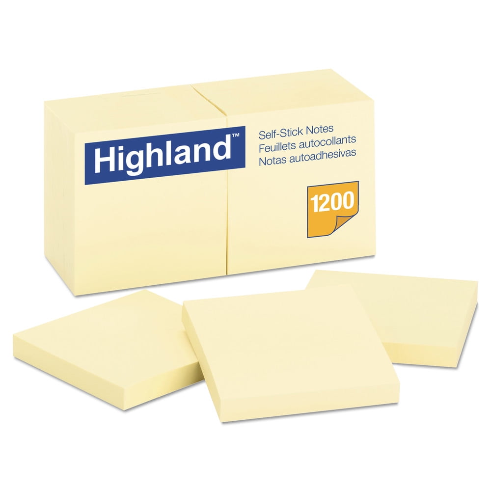 Highland 6549 Self-Stick Notes, 3 X 3, Yellow (100-Sheet, 12/Pack ...