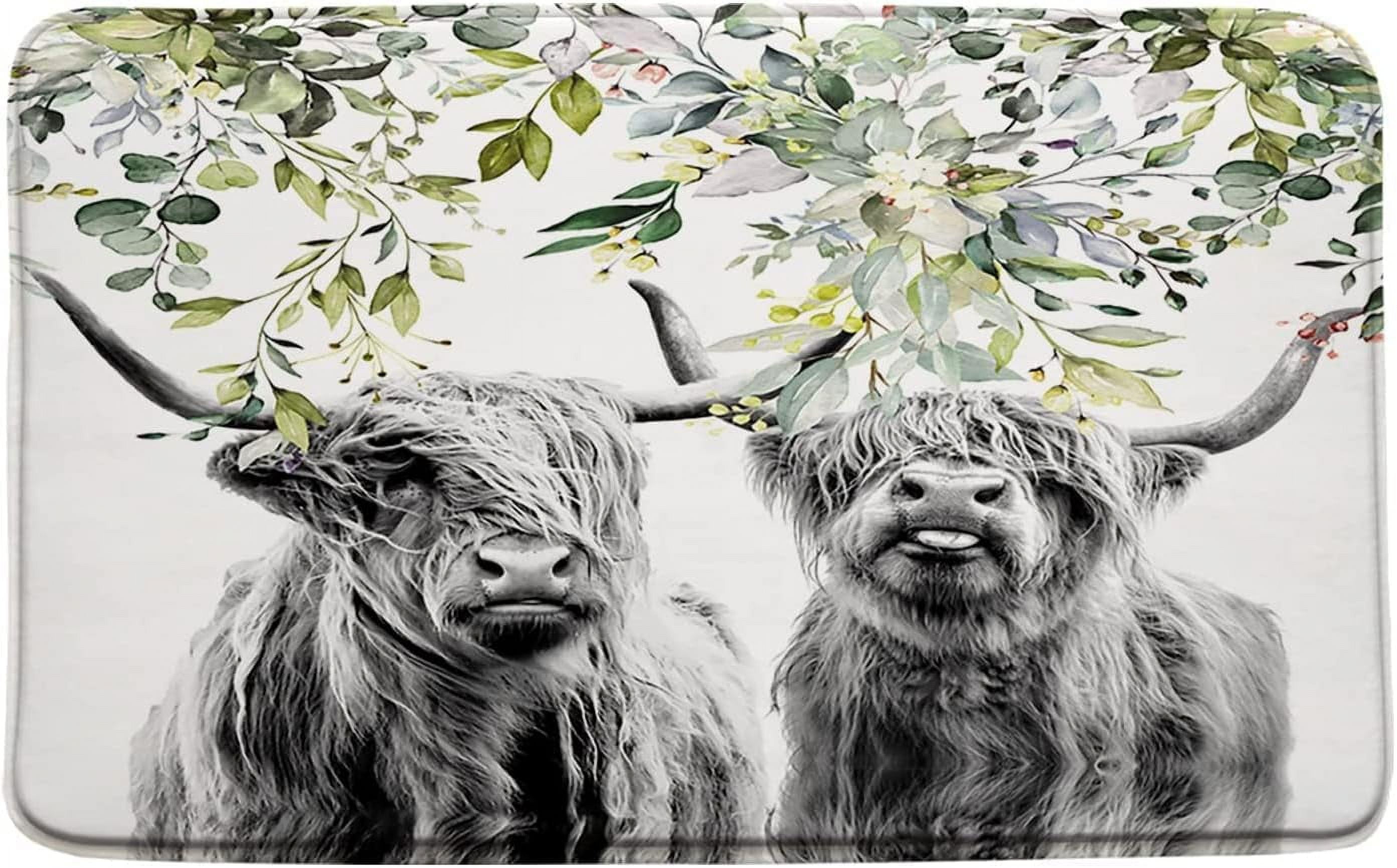 Highland Bull Cow Bath Mat,Grey Rustic Farmhouse Cattle Western ...