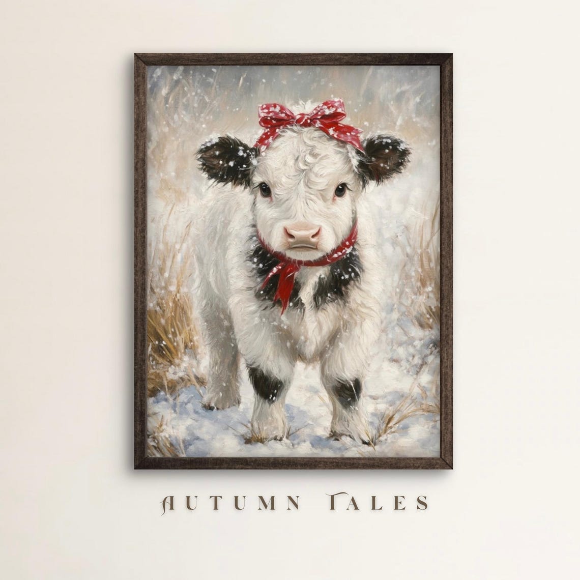 Highland Calf Poster Wall Art Cute Animal Print Red Bow Farmhouse ...