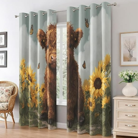 Highland Cattle Curtains for Living Room, Thermal Insulated Farmhouse ...