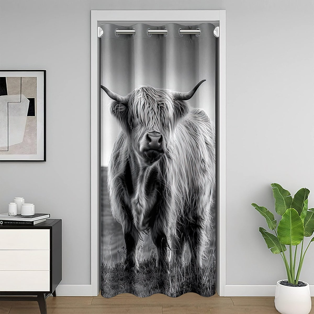 Highland Cattle Door Drape For Adult Teens Boys,Grey Cow Door Curtain ...