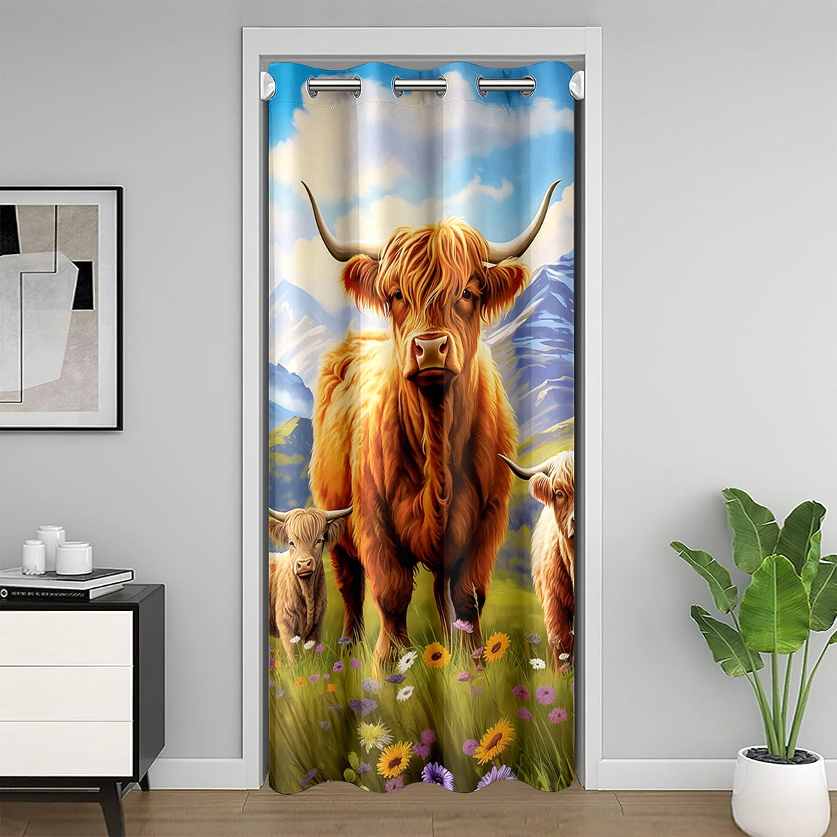 Highland Cattle Family Door Curtain 1 Panel,42"W X 80"L,Western Outdoor ...